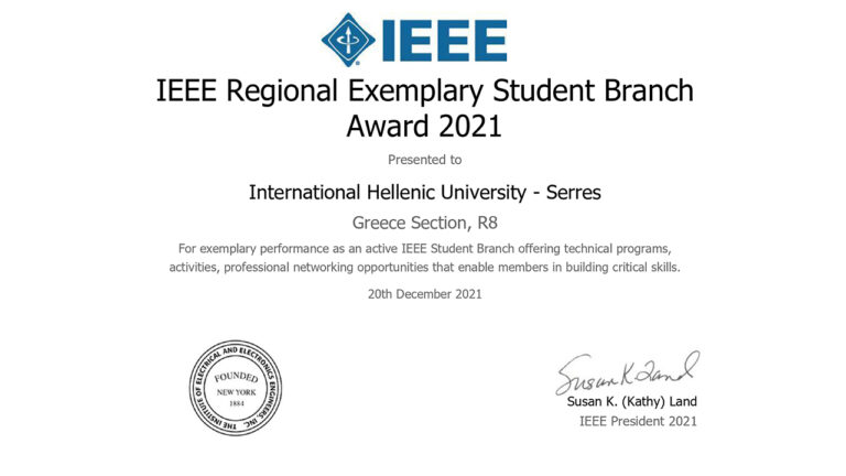 IEEE IHU Student Branch earned the IEEE Student Branch Award 2021